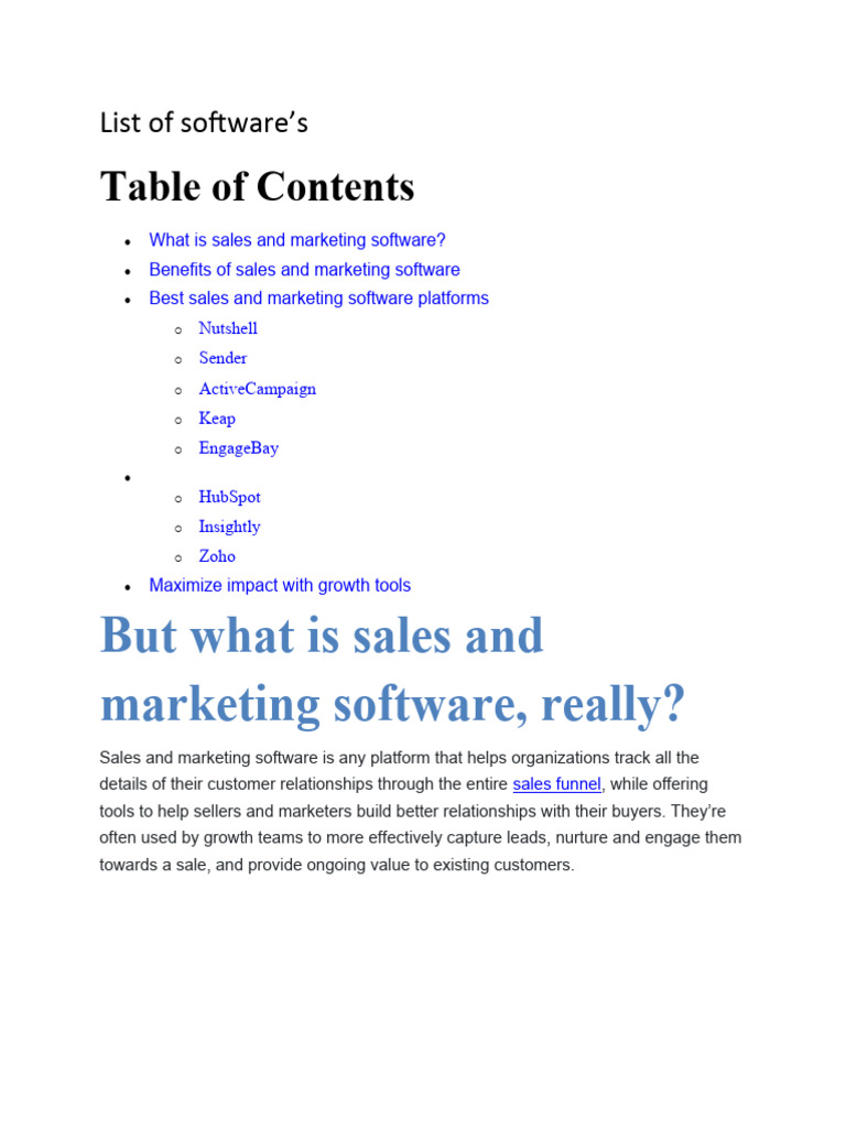 List of software | PDF | Customer Relationship Management | Sales