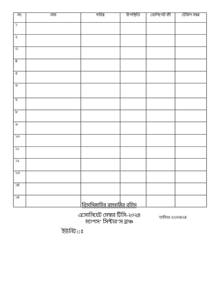 Registration Sheet 2024 | PDF