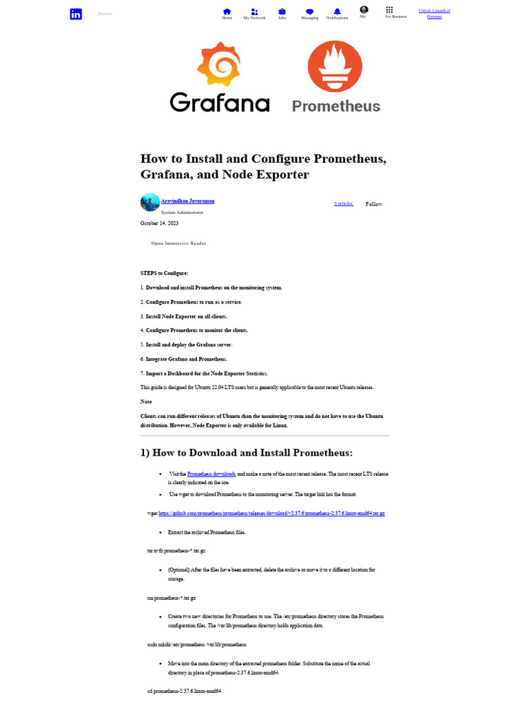 How To Install and Configure Prometheus - Grafana - and Node Exporter - Linkedin | PDF | Sudo ...