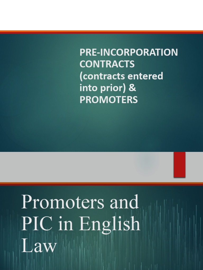 Topic 3 - Promoters and Pre Incorporation Contract | PDF | Law Of ...