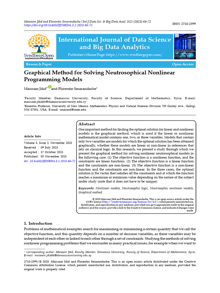 Graphical Method For Solving Neutrosophical Nonlinear Programming Models | PDF | Mathematical ...