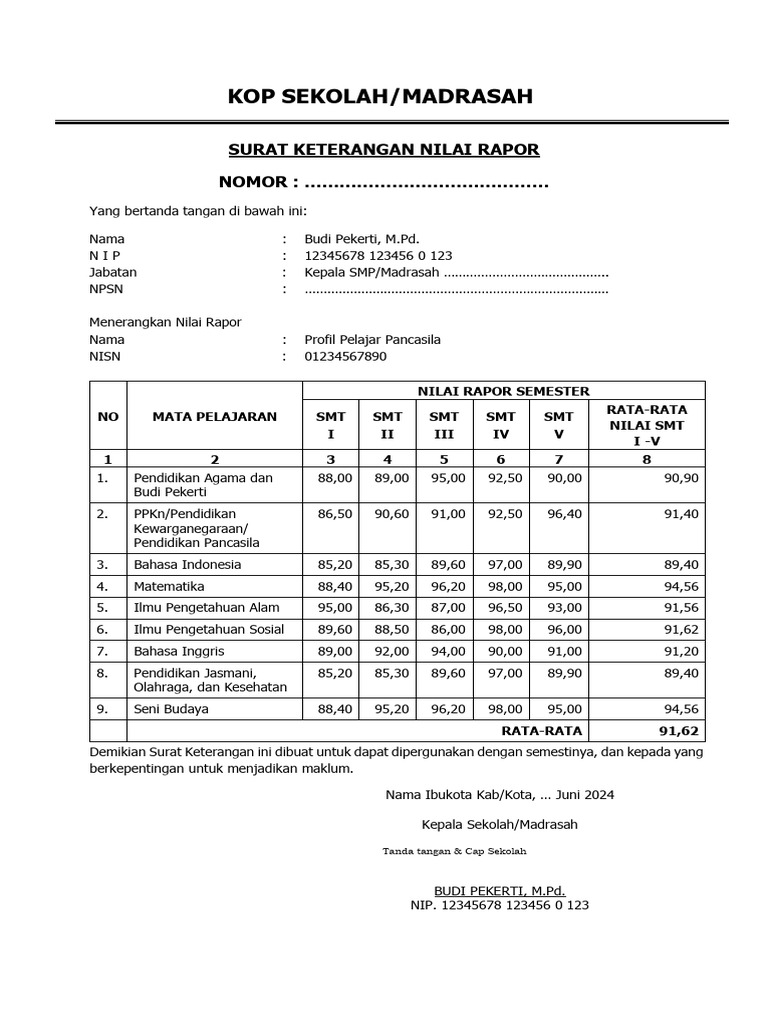 04 - Contoh Suket Nilai Rapor CPD - PPDB Sman SMKN Prov Jateng 2024 | PDF