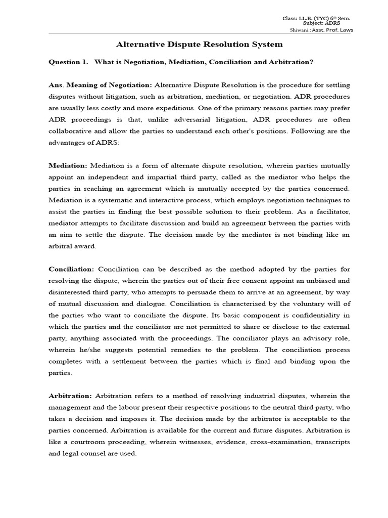 ADRS With Answers - 2 | PDF | Alternative Dispute Resolution | Mediation