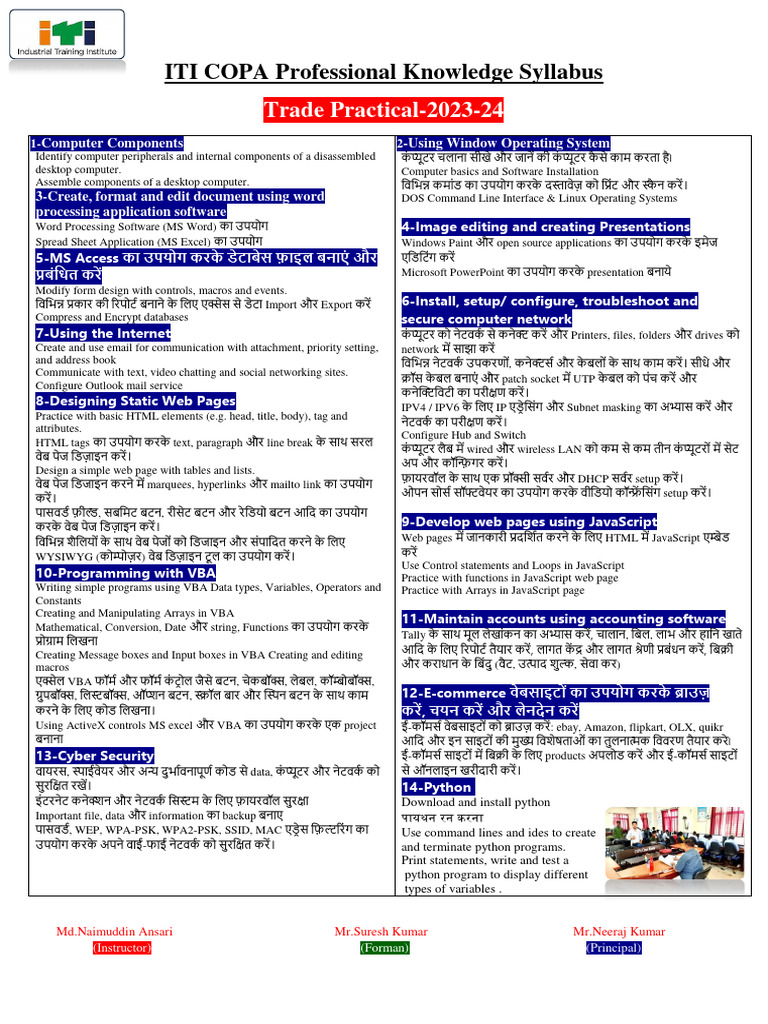 COPA Syllabus Practical 2023 | PDF