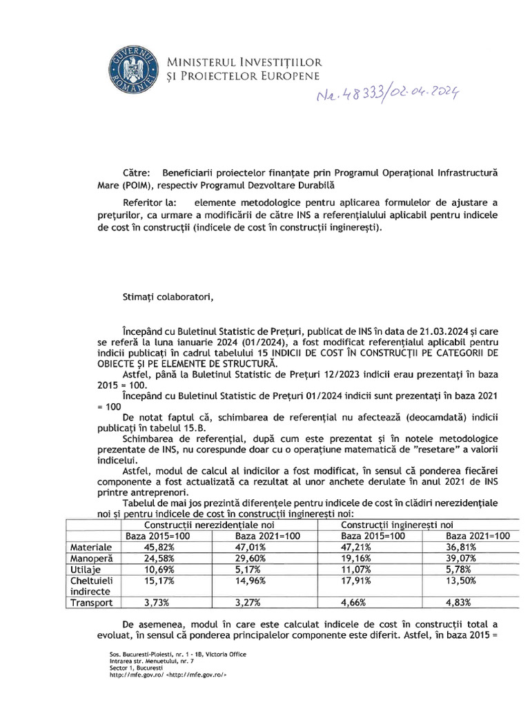 Circulara MIPE Indici | PDF