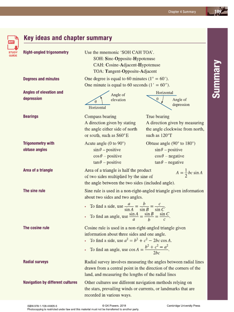 Chapter 4 Review (Cambridge - Non Right Angled Trig) | PDF