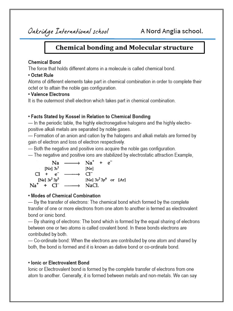 Notes on Chemical bonding and molecular structure | PDF | Ionic Bonding ...