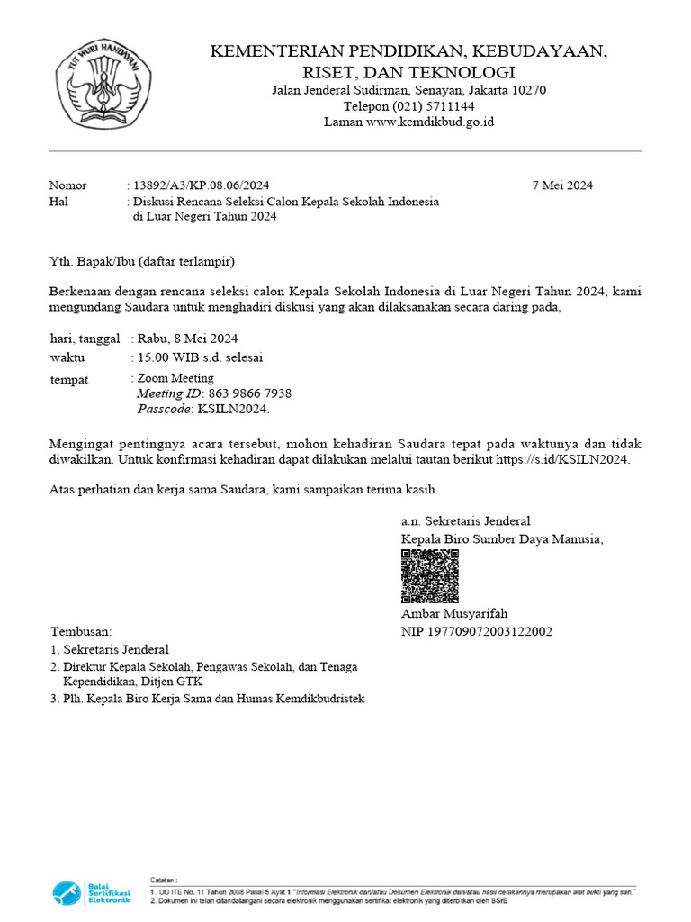 Undangan Diskusi Rencana Seleksi KSILN 2024 | PDF
