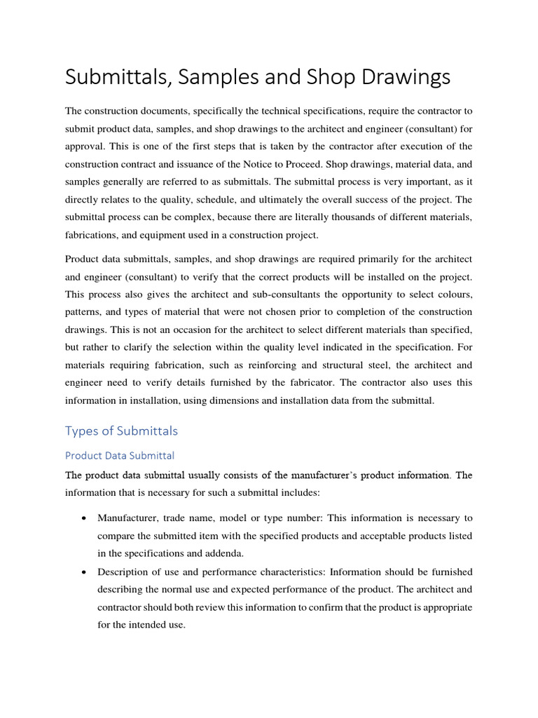 18.Submittals, Samples and Shop Drawings | PDF | Engineering ...