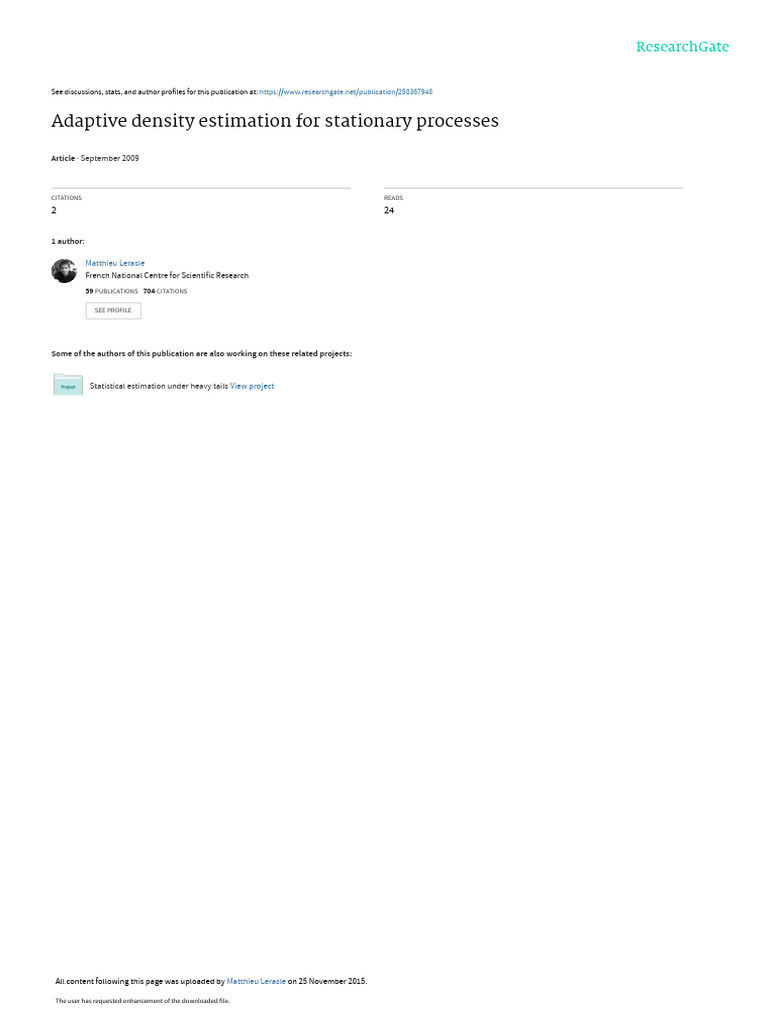 Adaptive Density Estimation For Stationary Process | PDF | Estimator | Applied Mathematics