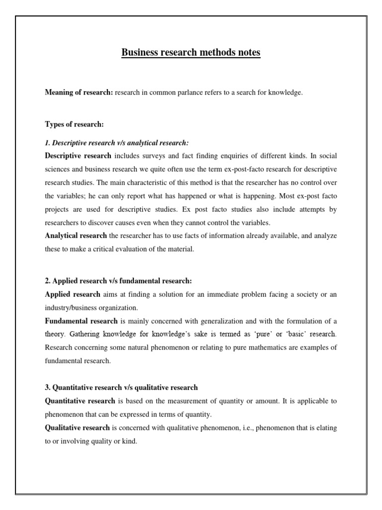 Business Research Methods Notes - 1 | PDF | Methodology | Hypothesis