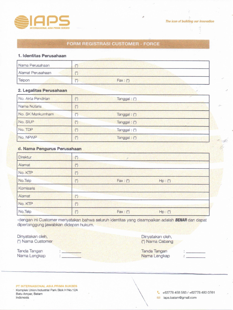 Form Registrasi Customer Iaps 001 | PDF