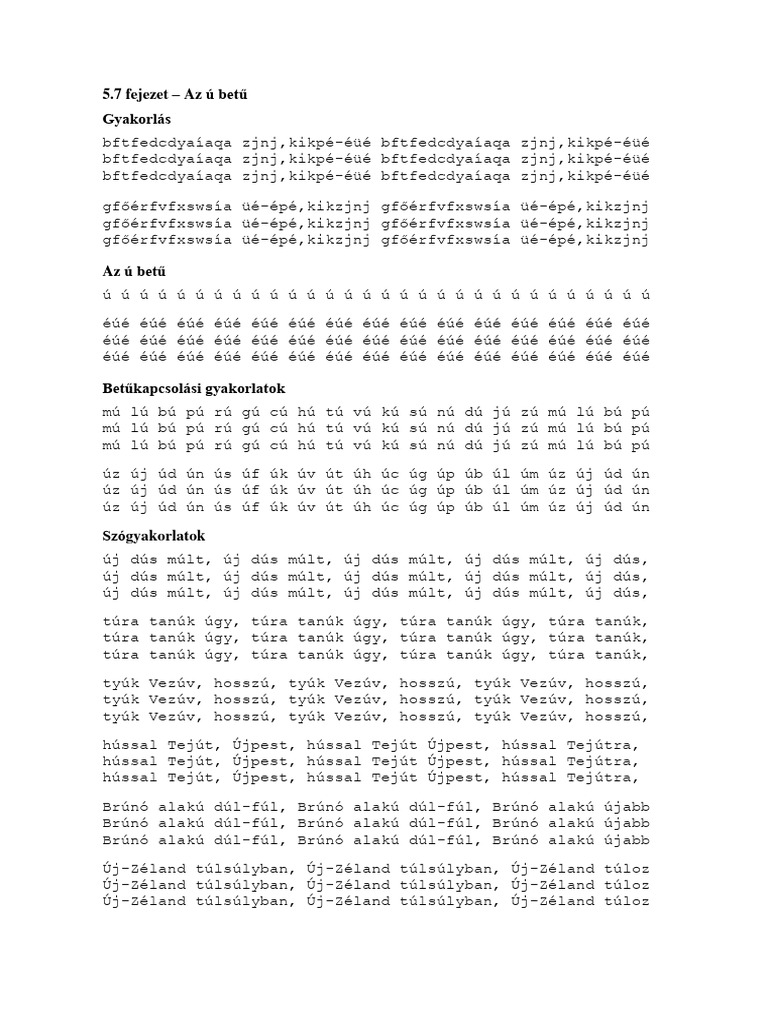 5.7 Fejezet - Az Ú Betű Gyakorlás | PDF