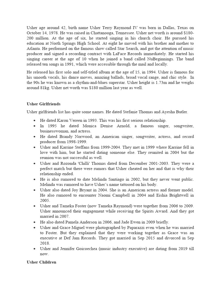 Usher Biography | PDF | African American Music | Pop Music