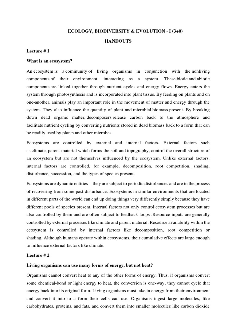BT101 Updated Handouts | PDF | Food Web | Ecological Niche