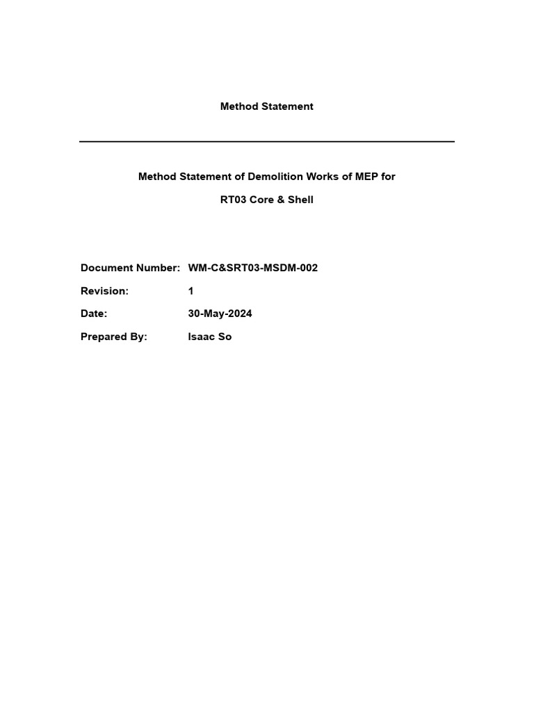 Demolition Method Statement for MEP Works | PDF | Demolition | Personal ...
