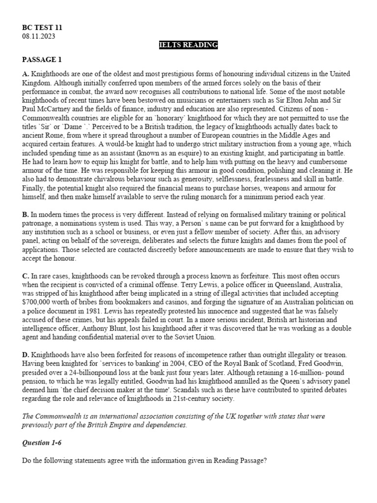 BC Test 11 | PDF | Knight | Fight Or Flight Response