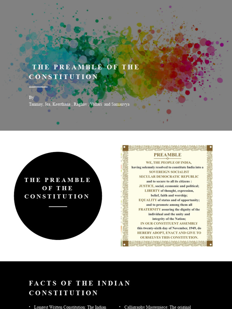 The Preamble of The Constitution: by Tanmay, Jea, Keerthana, Raghav ...