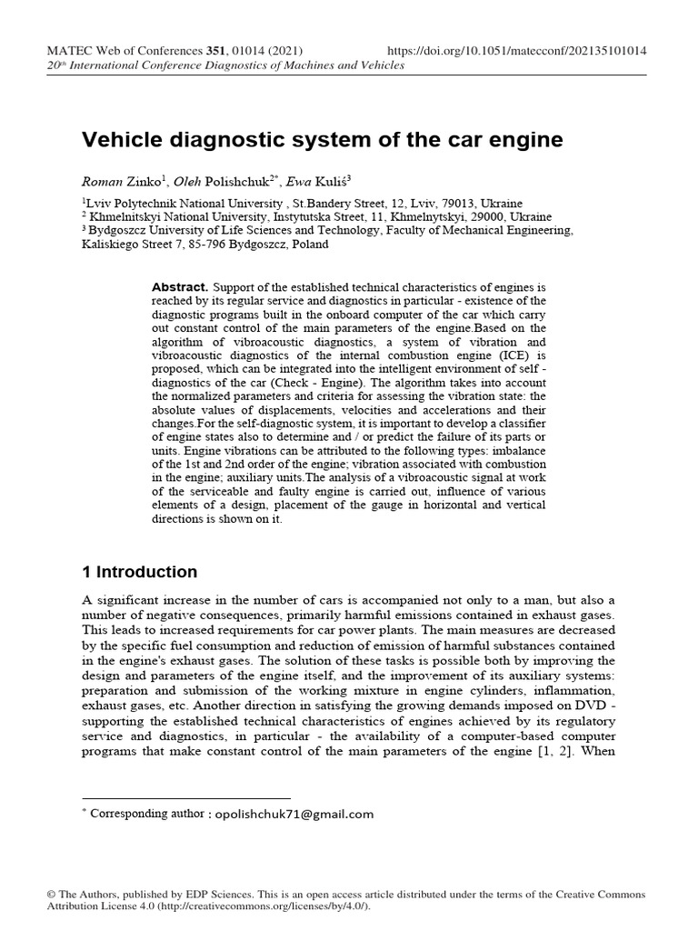 Vehicle Diagnostic System of The Car Eng | PDF | Frequency | Engines