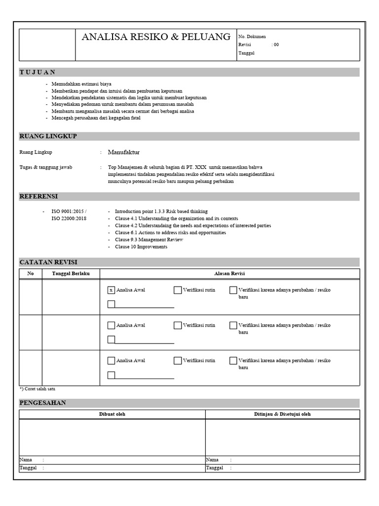 Form Analisa Risiko dan Peluang Blank | PDF