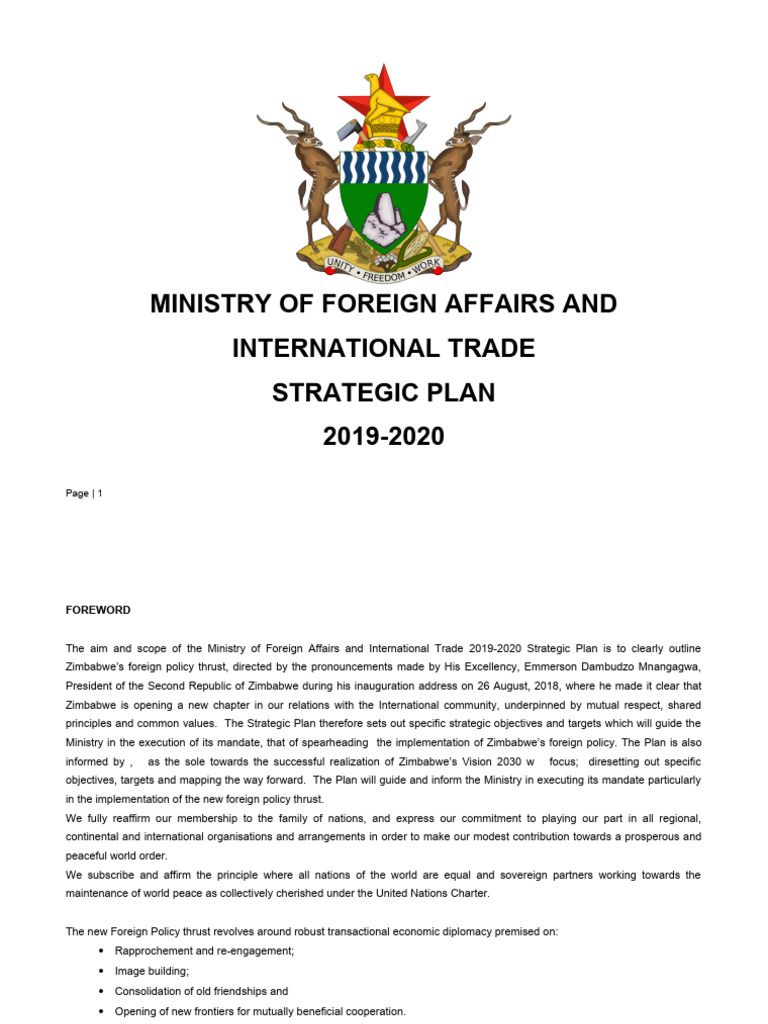Ministry of Foreign Affairs Strategic Plan 2019-2020 Zipam Final 14-12 ...