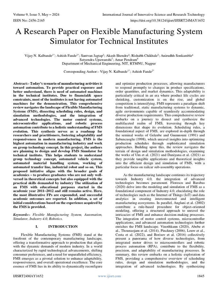 A Research Paper On Flexible Manufacturing System Simulator For ...