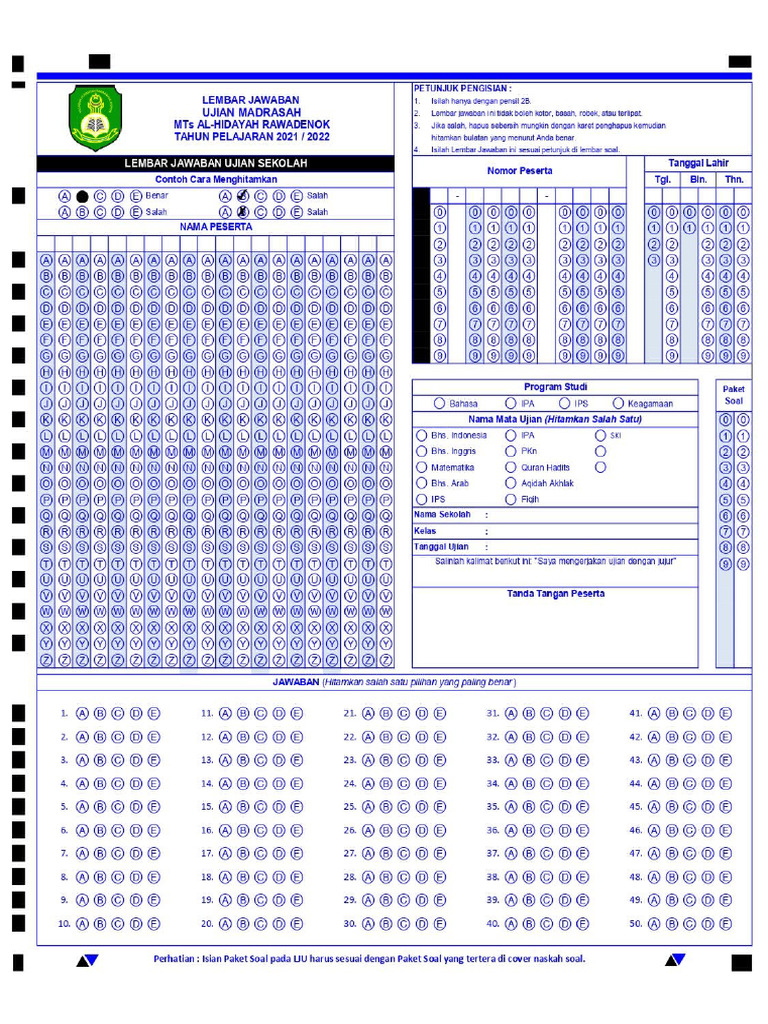 Lembar LJK Doc - Print | PDF