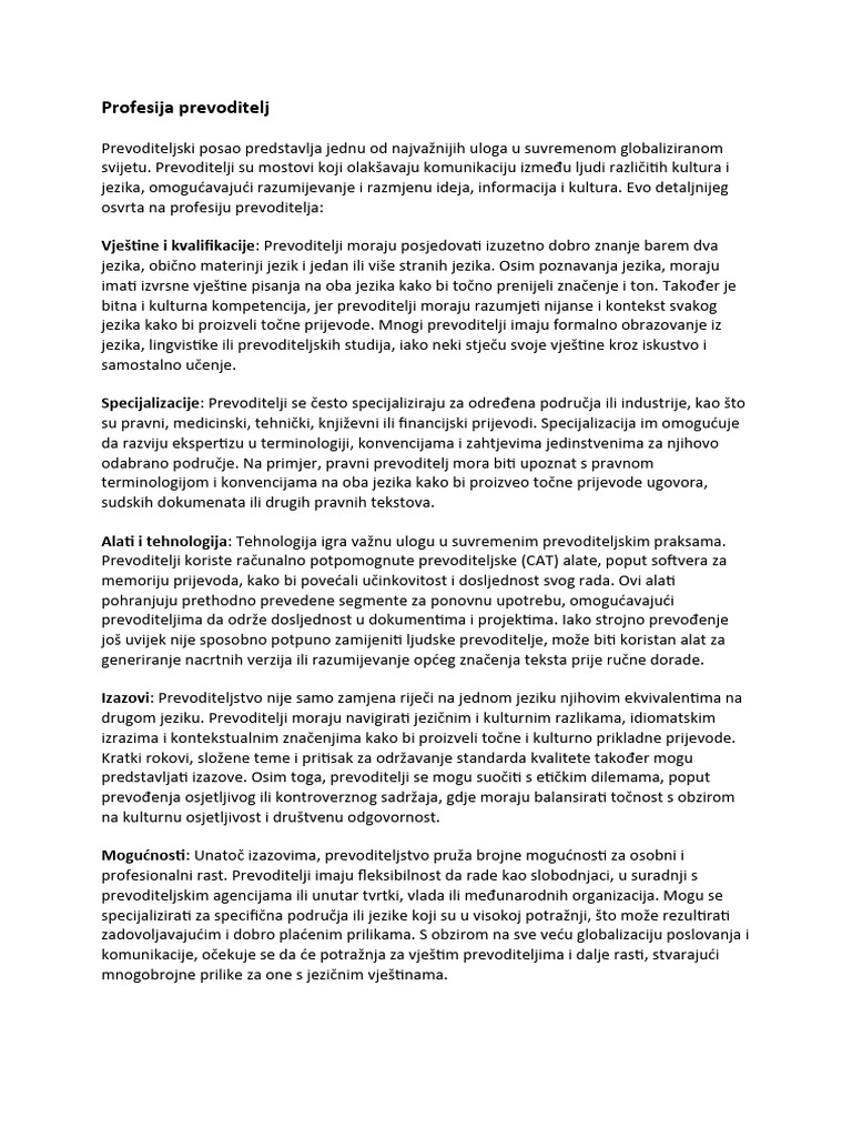 Profesija Prevoditelj | PDF