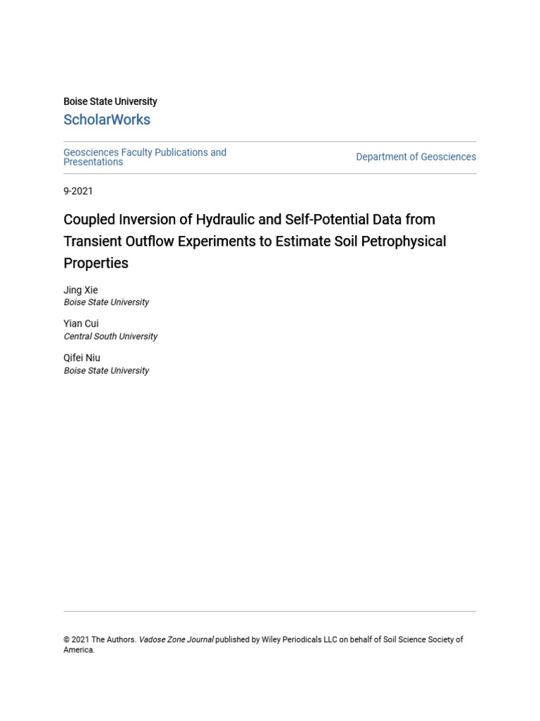 Coupled Inversion of Hydraulic and Self-Potential Data From Trans | PDF | Porosity | Earth Sciences