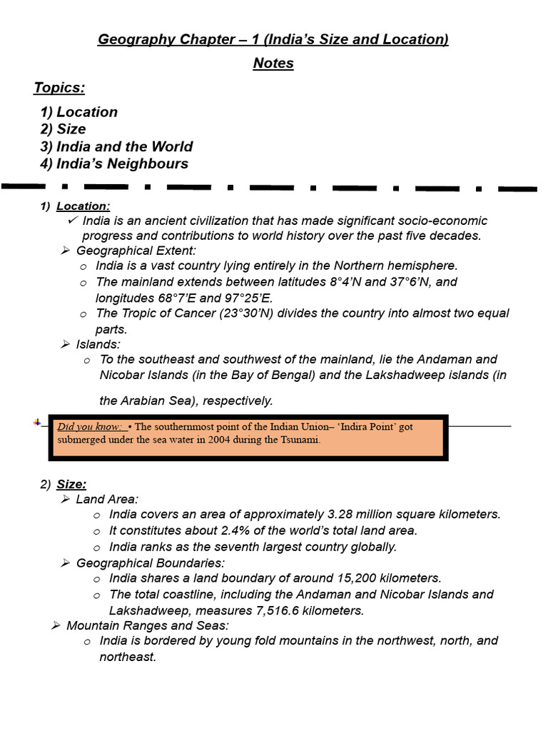 Geography Chapter - 1 Class 9 Notes | PDF | Asia | South Asia