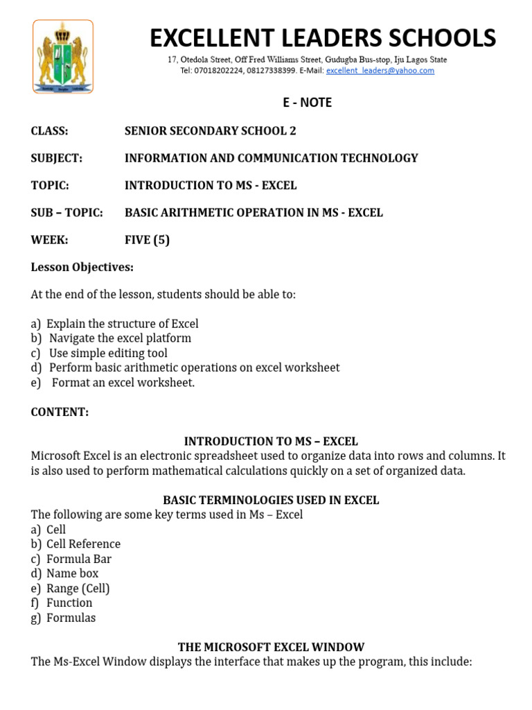 Week 5 - Introduction To Excel Application | PDF | Microsoft Excel ...