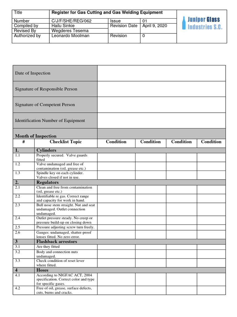 Gas Cutting and Gas Welding Equipment Register | PDF | Industrial ...