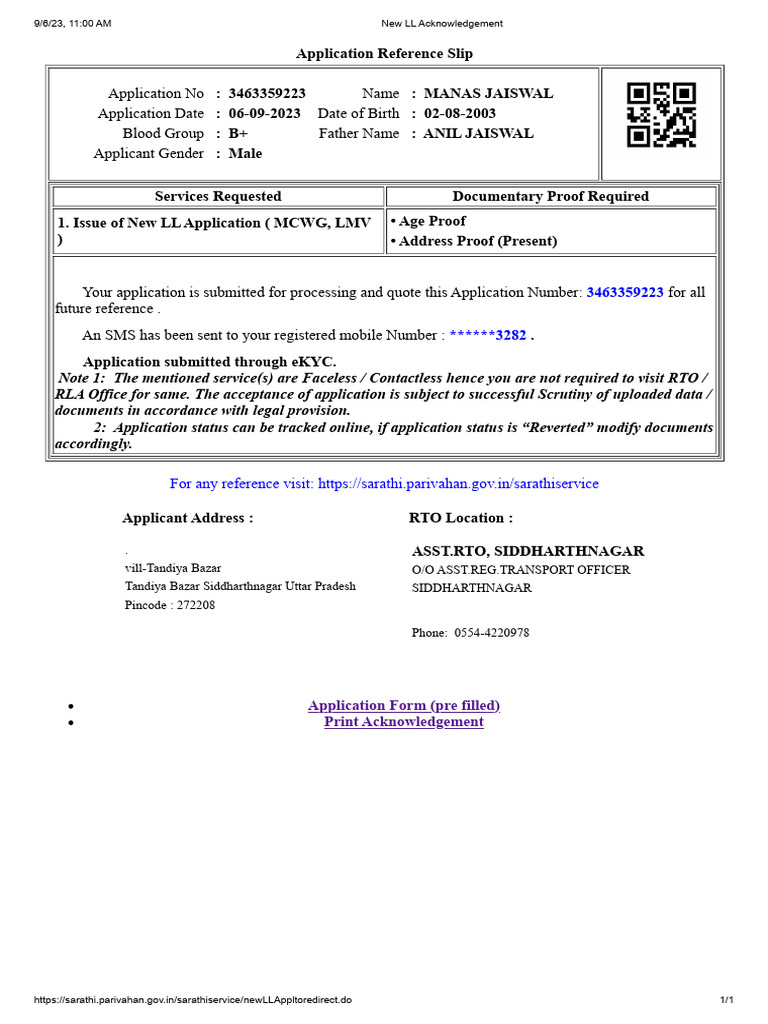 Learner's License Application Notice | PDF