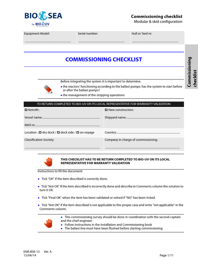 ENR-BSE-13 (Ver.A) - Commissioning Checklist | PDF | Valve | Pressure ...