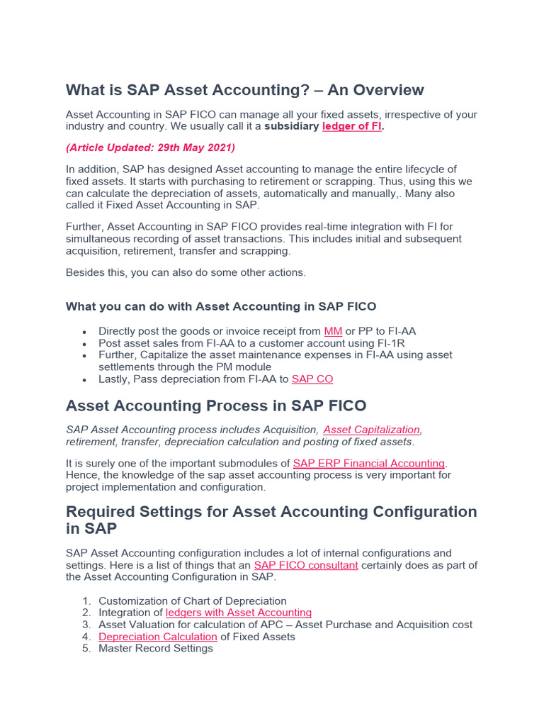 What is SAP Asset Accounting | PDF | Depreciation | Valuation (Finance)