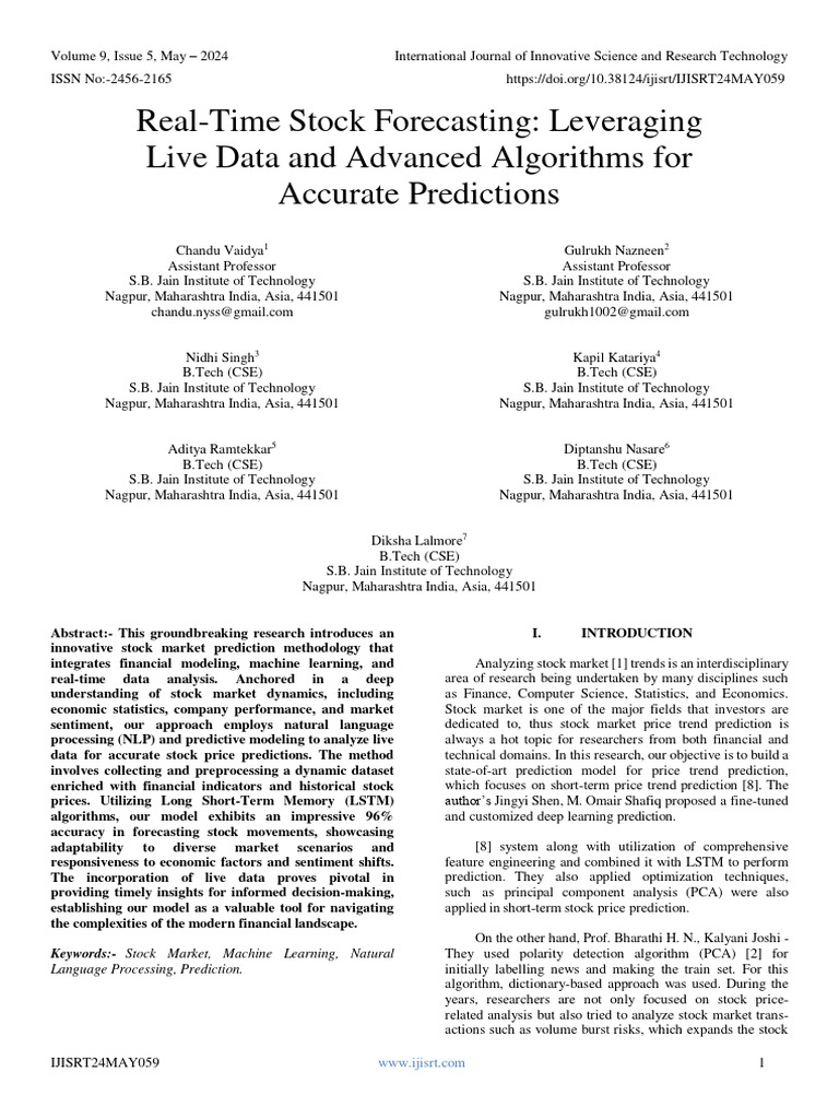 Real-Time Stock Forecasting: Leveraging Live Data and Advanced ...