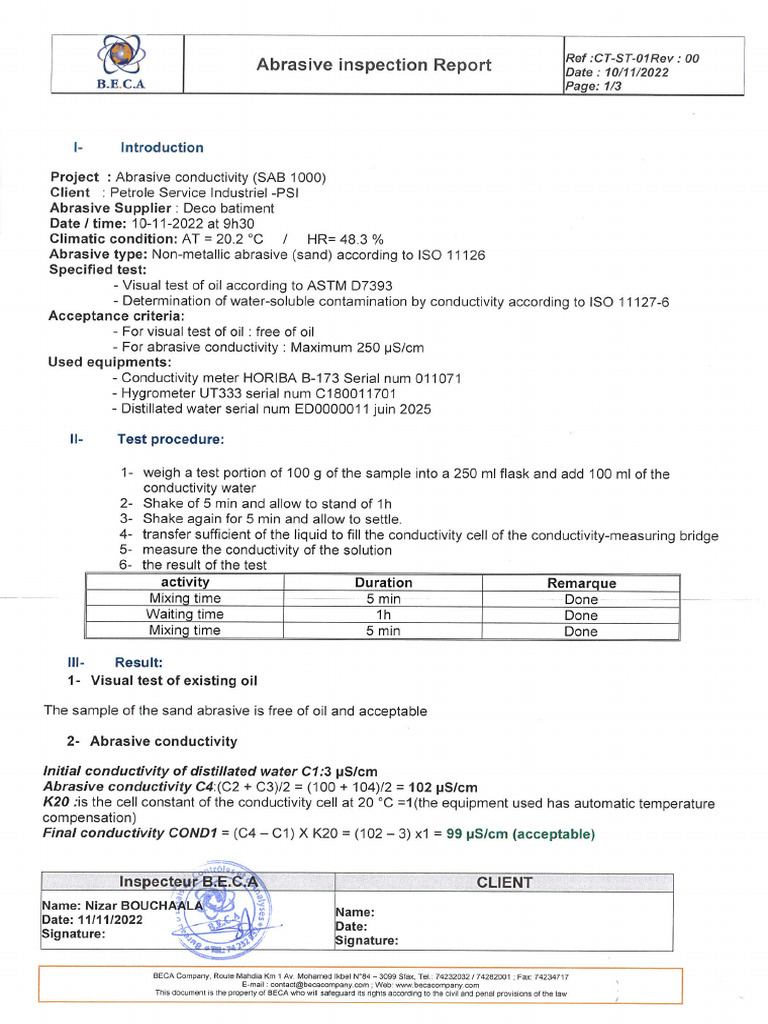 Abrasive Test Report PSI 10-11-2022 | PDF