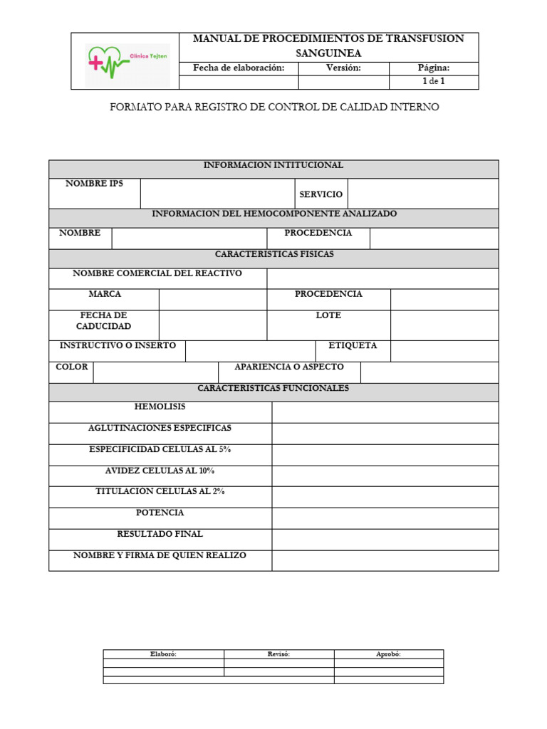 FORMATO PARA REGISTRO DE CONTROL DE CALIDAD INTERNO | PDF