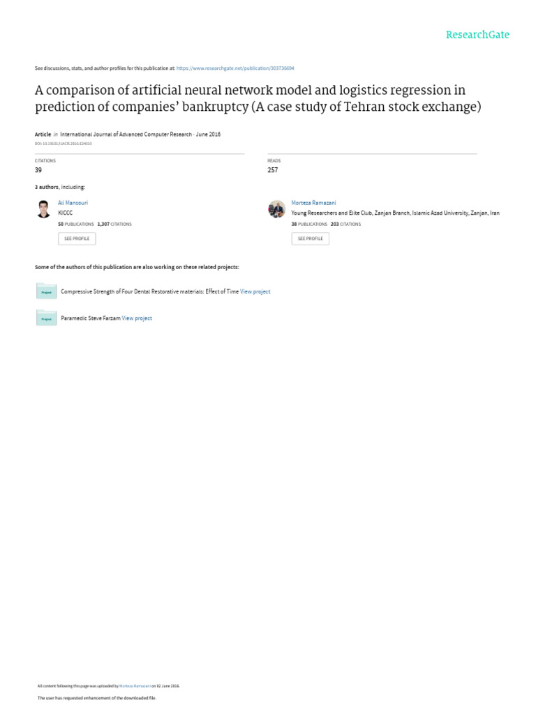 A comparison of artificial neural network model and logistics regression in | PDF | Artificial ...