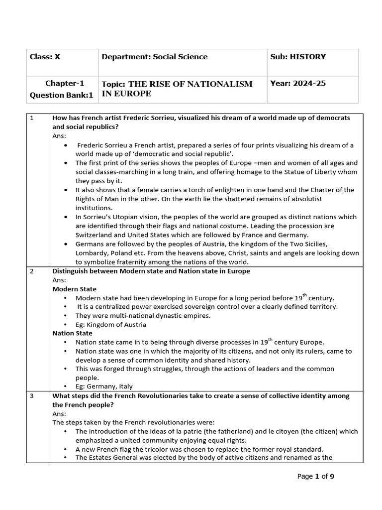 2933492-QB - No.1. Class.X. The Rise of Nationalism in Europe (Hist) Preetha. | PDF | Balkans ...