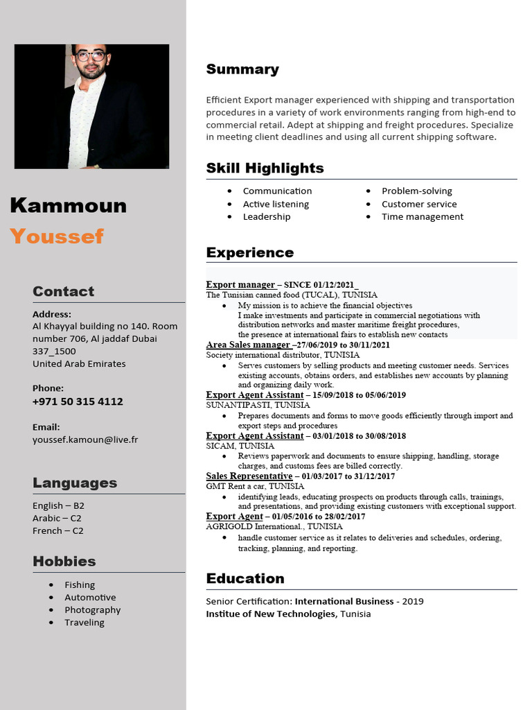 Youssef Kammoun CV ENGLISH Word Dubai | PDF | Tunisia | Business