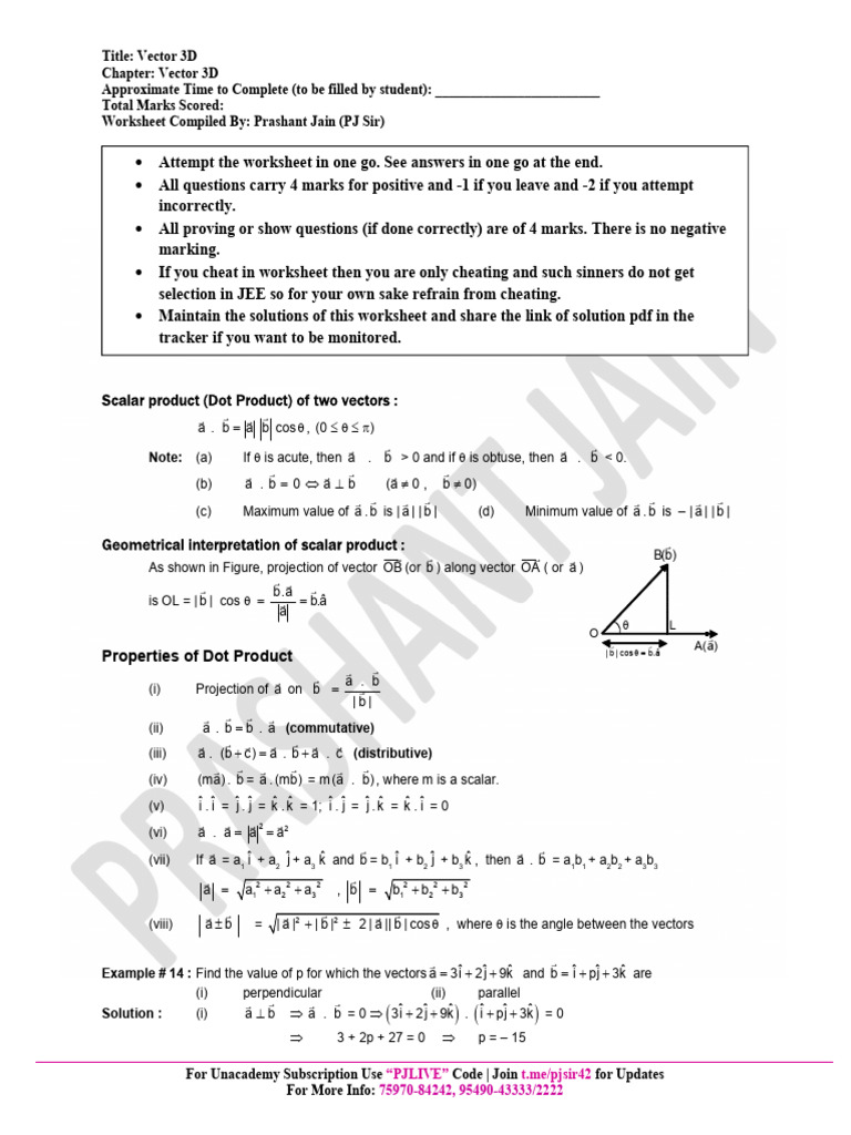 Vector Dot and Cross Product Worksheet | PDF | Applied Mathematics ...