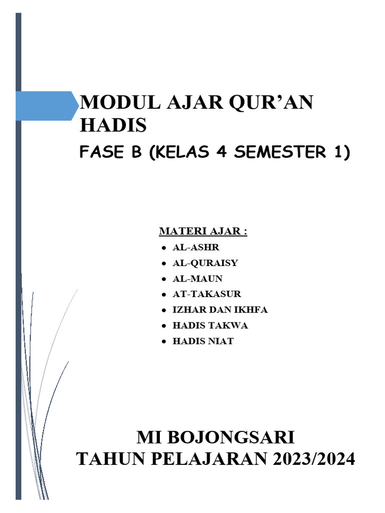 Modul Ajar Al-Qur'an Hadis Kelas 4 MI | PDF | Karier & Perkembangan