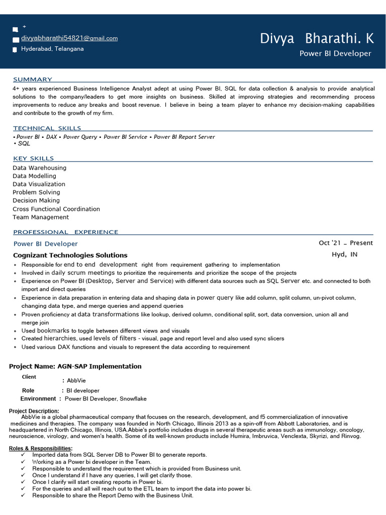 Divya Bharathi - CV | PDF | Business Intelligence | Computing