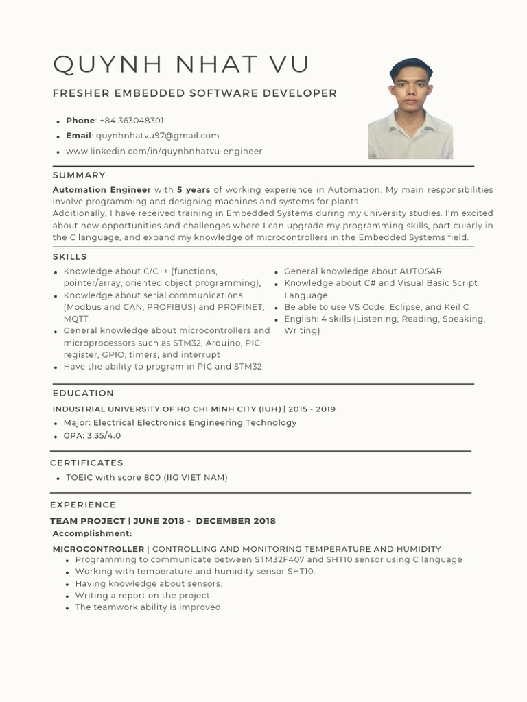 Quynh Nhat Vu: Fresher Embedded Software Developer | PDF ...
