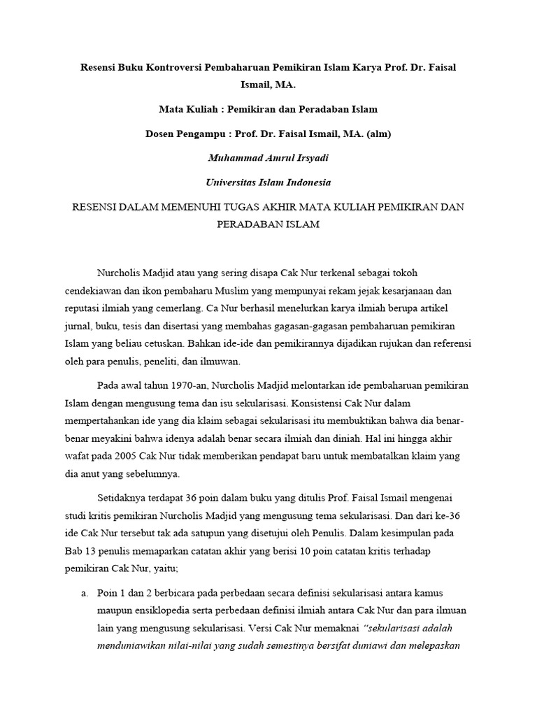 Resensi Buku Kontroversi Pembaruan Pemikiran Islam | PDF