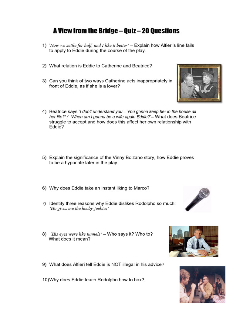 A View From The Bridge-Revision Quiz-20 Qns | PDF | Games & Activities | Poetry
