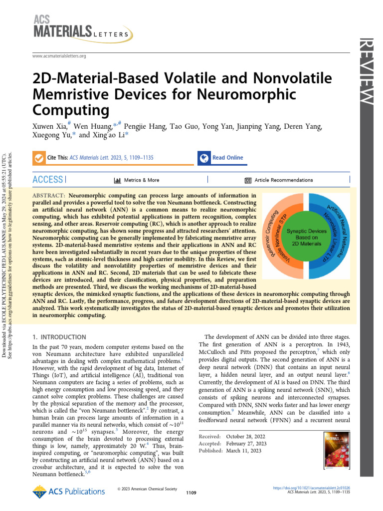 2D-Material-Based Volatile and Nonvolatile Memristive Devices For Neuromorphic Computing | PDF ...