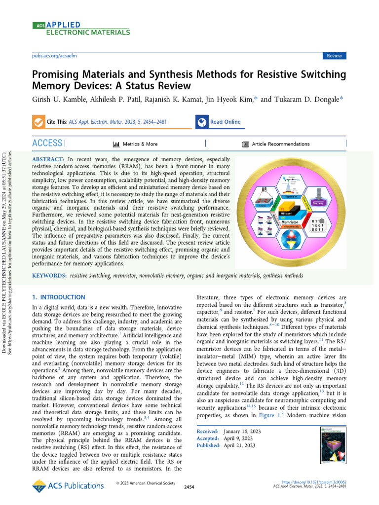 Promising Materials and Synthesis Methods for Resistive Switching ...