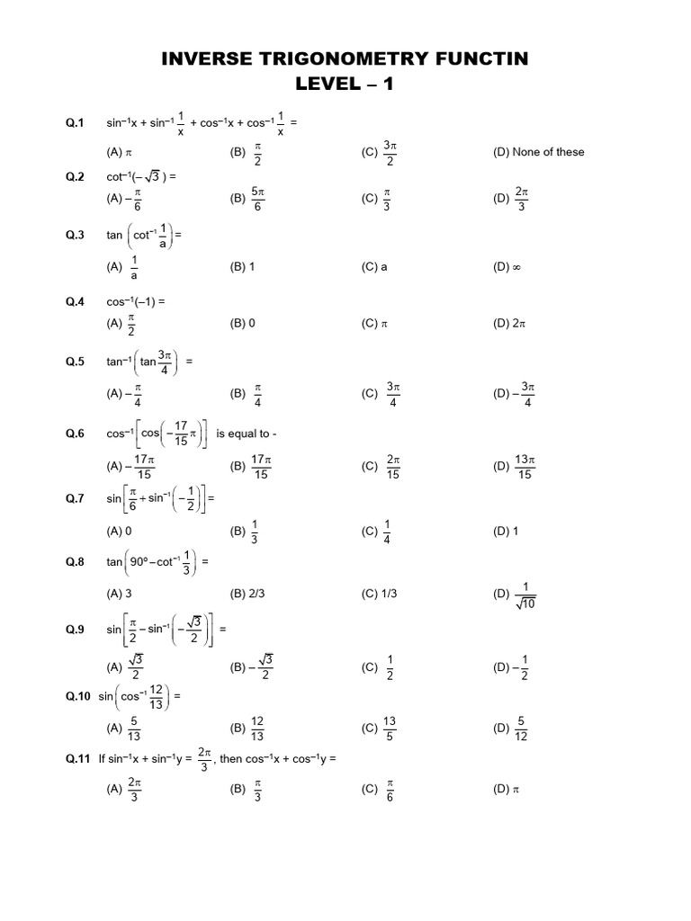 Inverse Trigonometry Function | PDF | Combinatorics | Mathematical ...